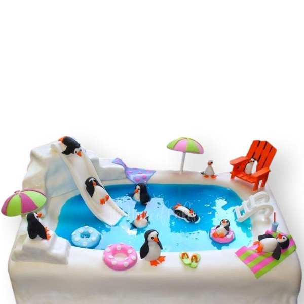 Penguins in pool cake