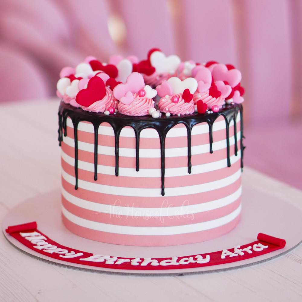 Dripping cake with hearts