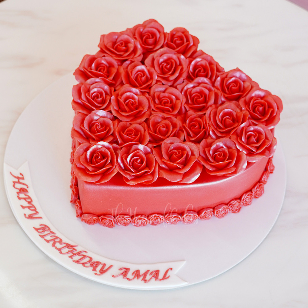 Heart Cake with red roses