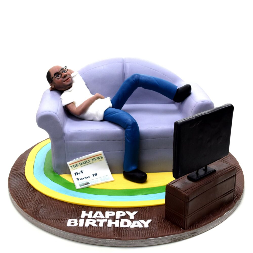 Men on sofa cake 2