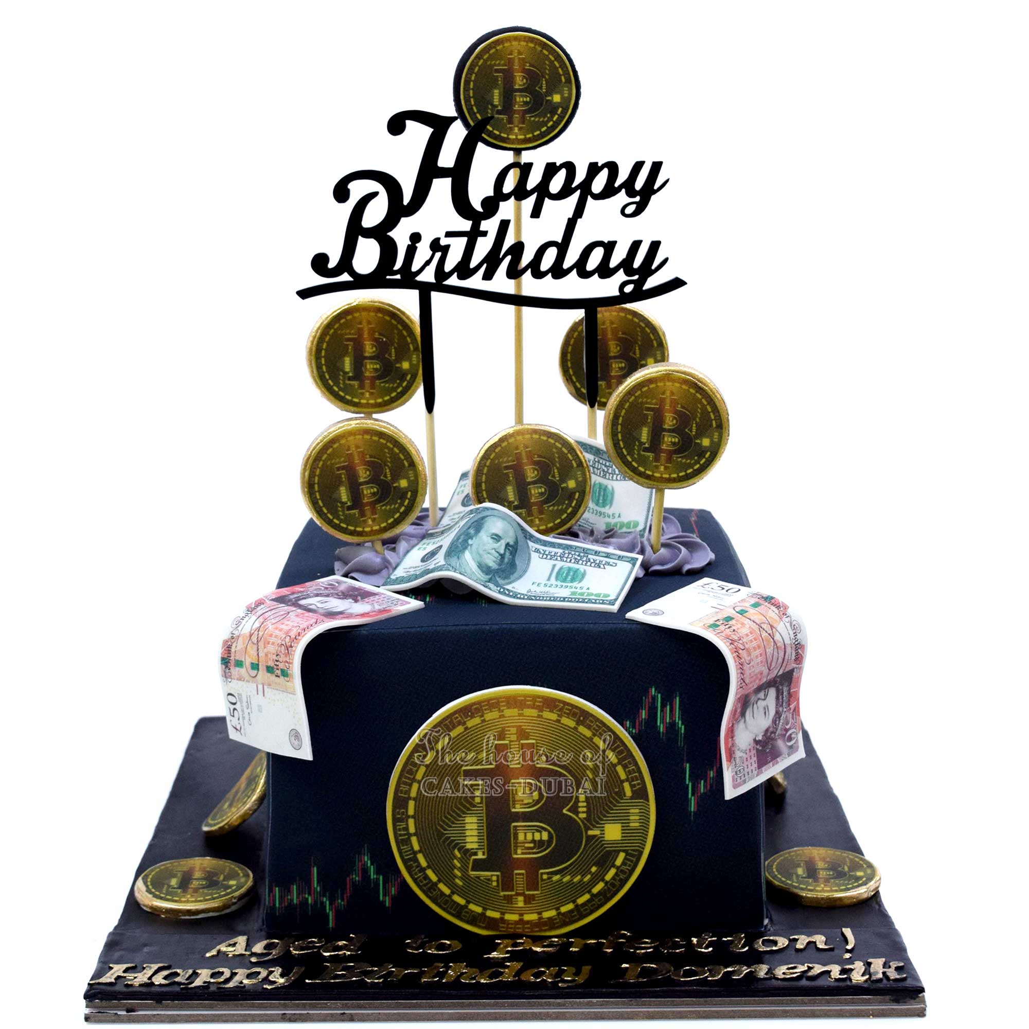 Bitcoin cake with money
