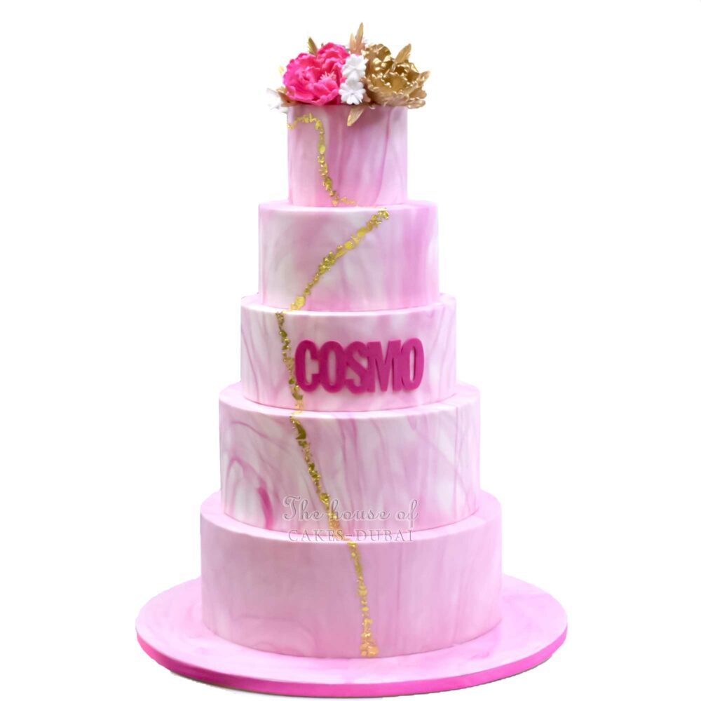 Large Pink and Gold Cake part dummy cake | Dummy Cakes in Dubai