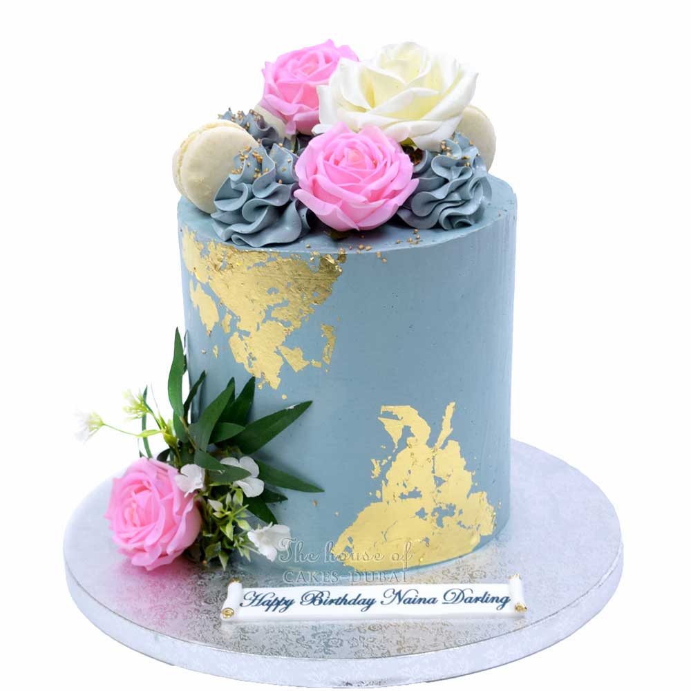 Grey and gold cake with flowers | Best Cakes Dubai | Cakes in Dubai