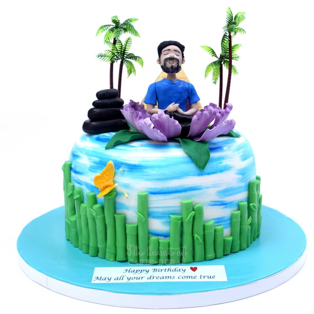 Zen Cake for men with pyramid stones and palm trees