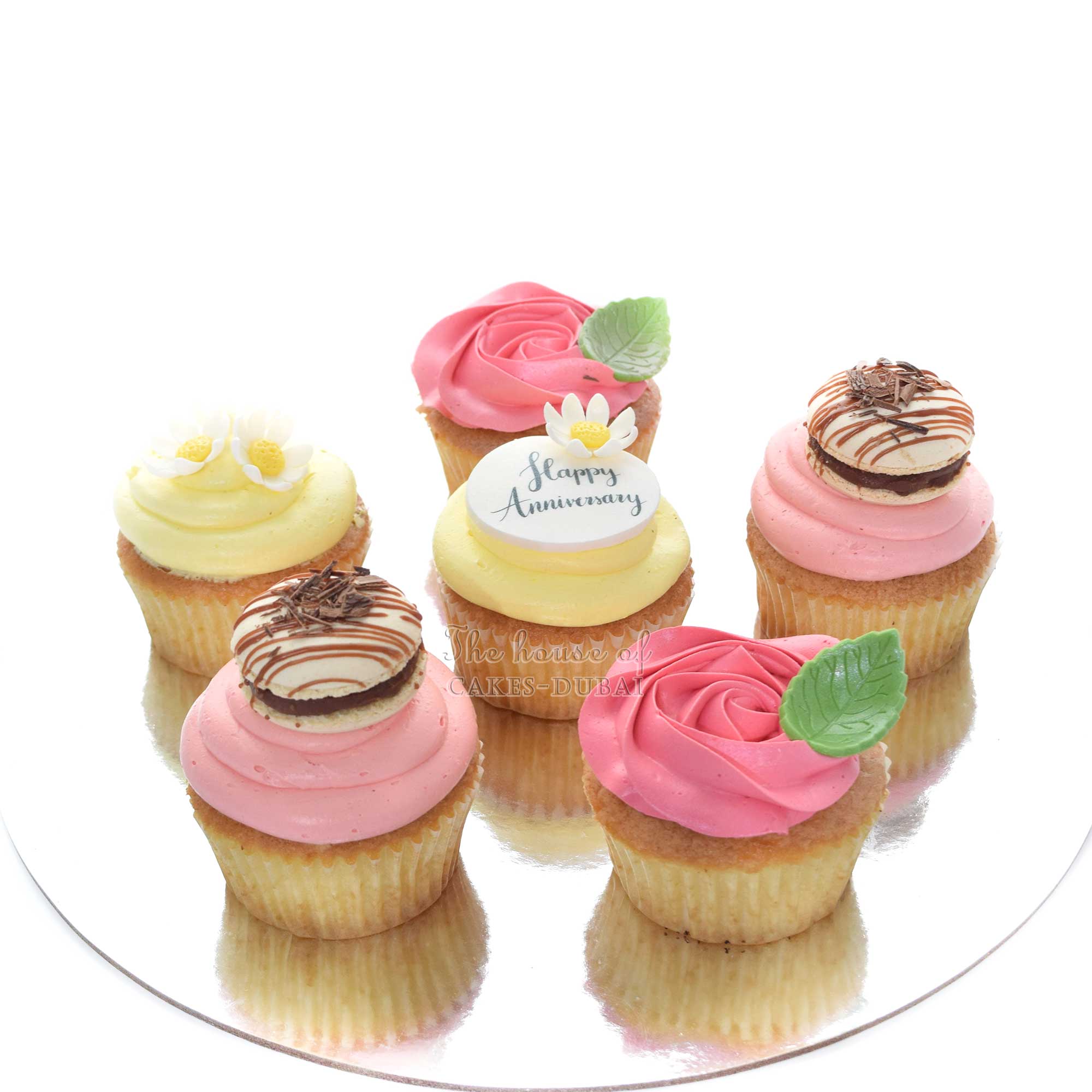 Pastel cupcakes with macarons - The House of Cakes Dubai