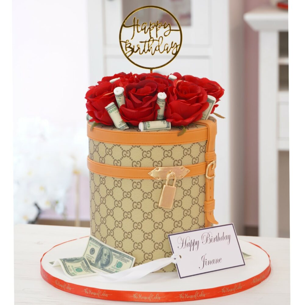 Gucci cake with roses and money - The House of Cakes Dubai