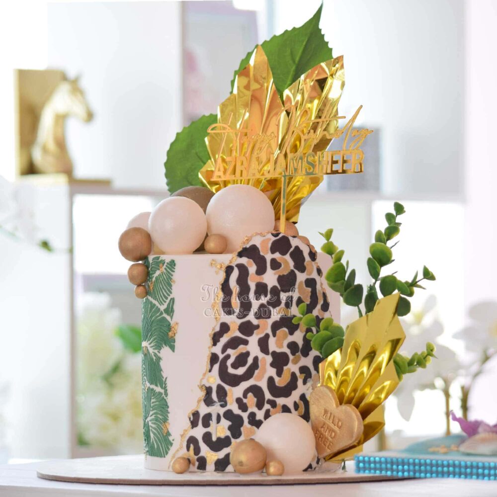 Modern tropical themed cake - The House of Cakes Dubai