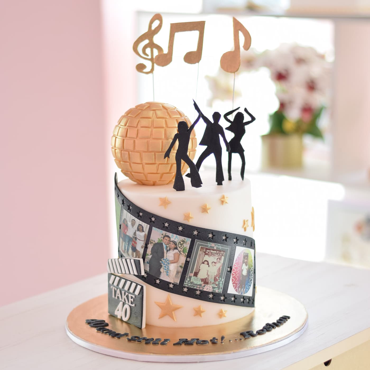 Cake with photo and disco theme - The House of Cakes Dubai