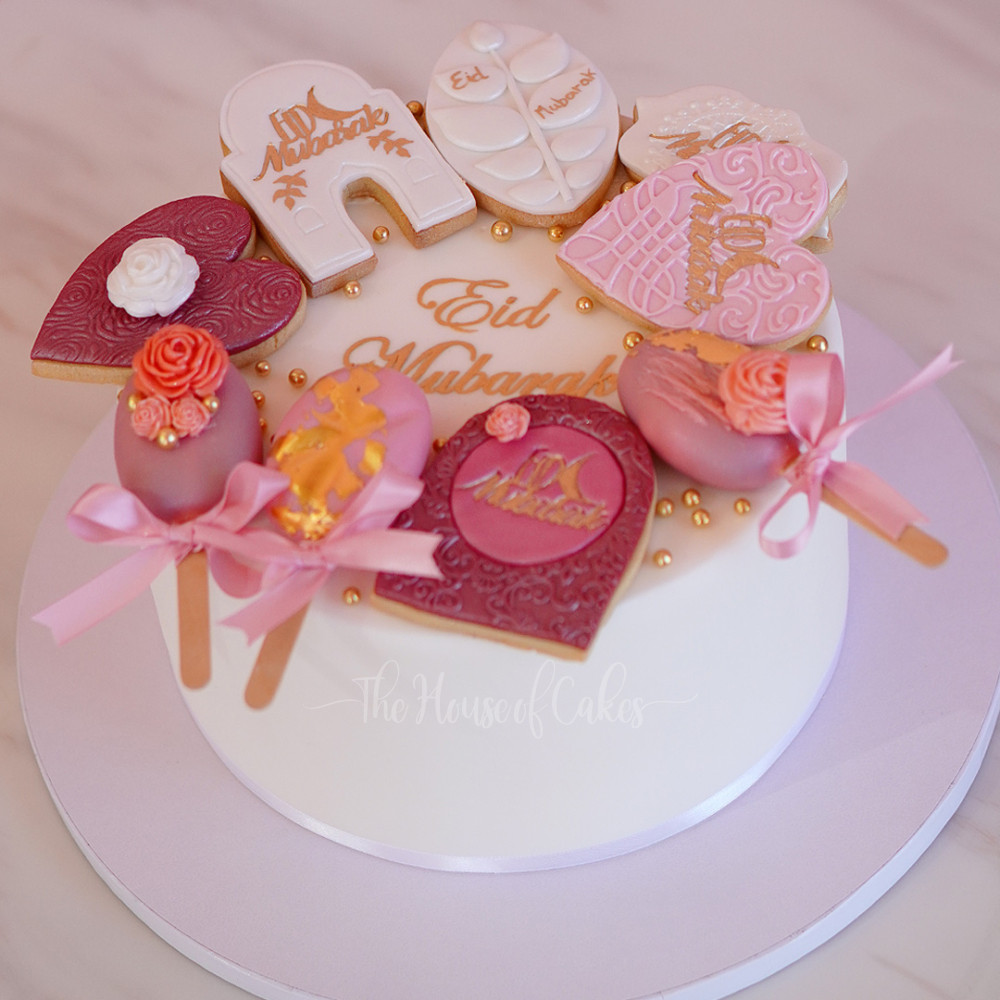 Eid Mubarak Cake with cookies and popsicles - The House of Cakes Dubai
