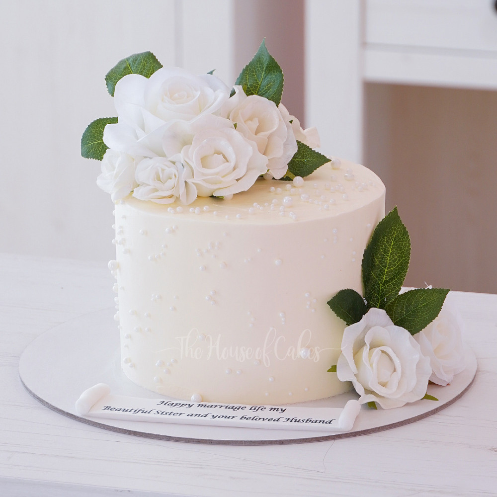White Cream Cake with Flowers - The House of Cakes Dubai