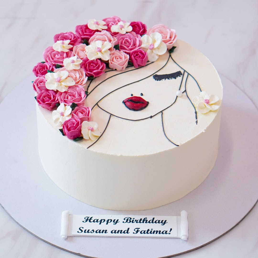 Lady's face and flowers cake - The House of Cakes Dubai