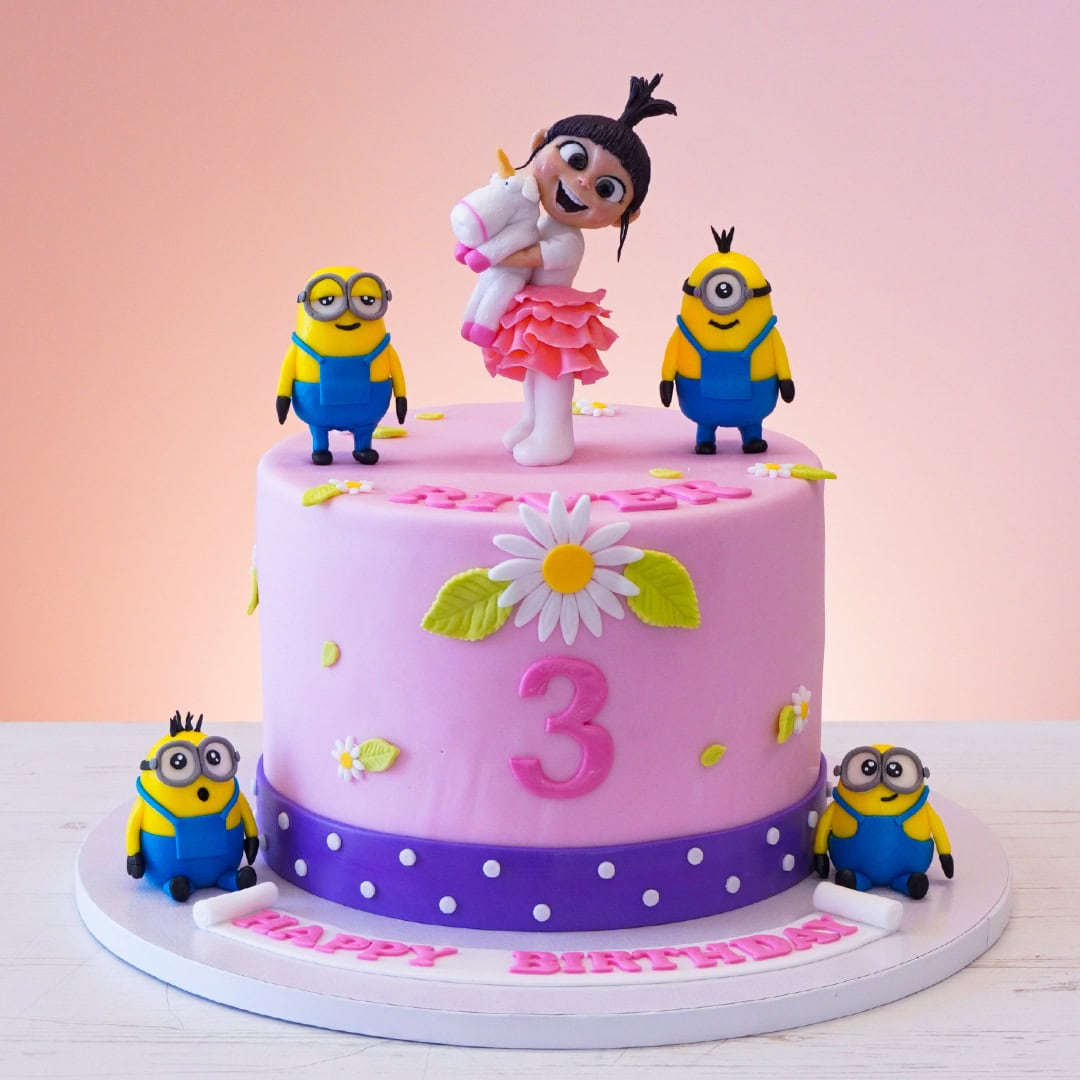 Girl with unicorn and minions cake - The House of Cakes Dubai