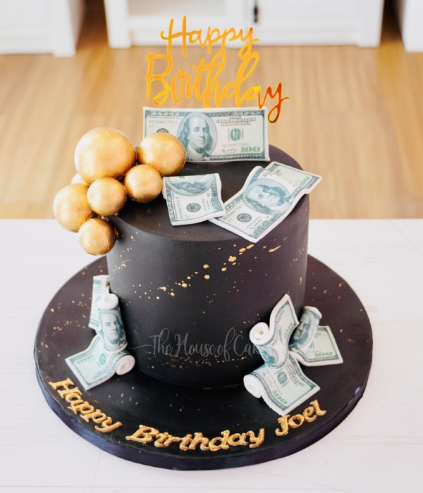 Black and gold cake with money - The House of Cakes Dubai