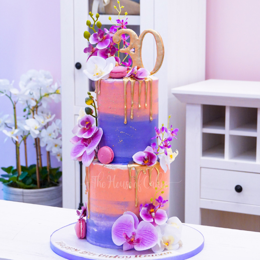 Pretty tall cake with orchids - The House of Cakes Dubai