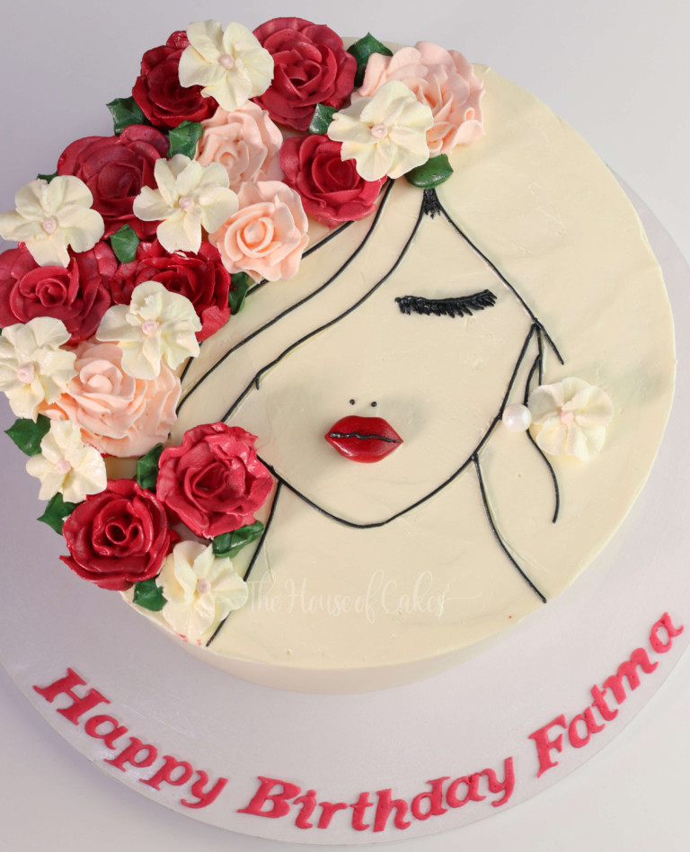 Pretty lady face with flowers cake - The House of Cakes Dubai