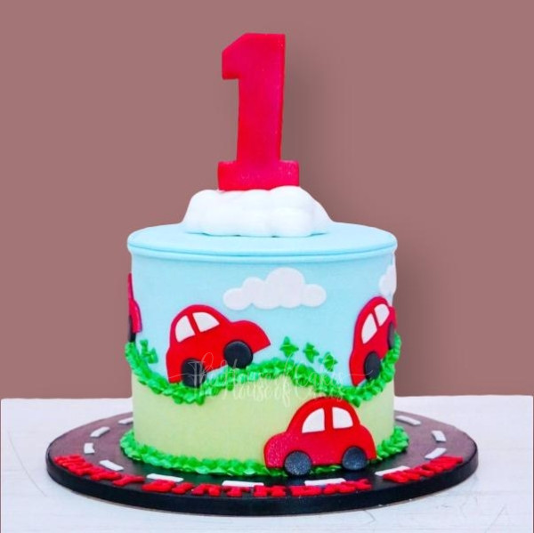 First Birthday Cake with Cars - The House of Cakes Dubai