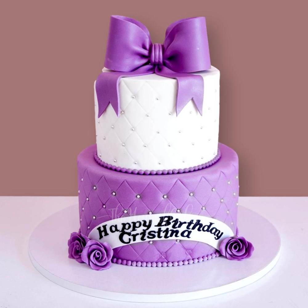Elegant Purple Bow Cake by The House of Cakes Dubai